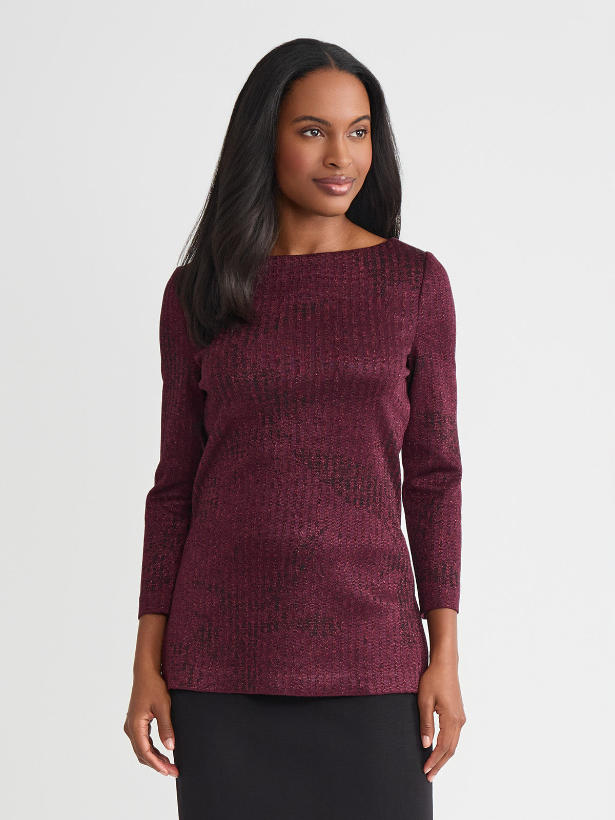 Tonal Pattern Shimmer Knit Tunic - True Fit