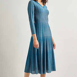 Fit-and-Flare Linear Textured Knit Midi Dress Fit-and-Flare Linear Textured Knit Midi Dress
