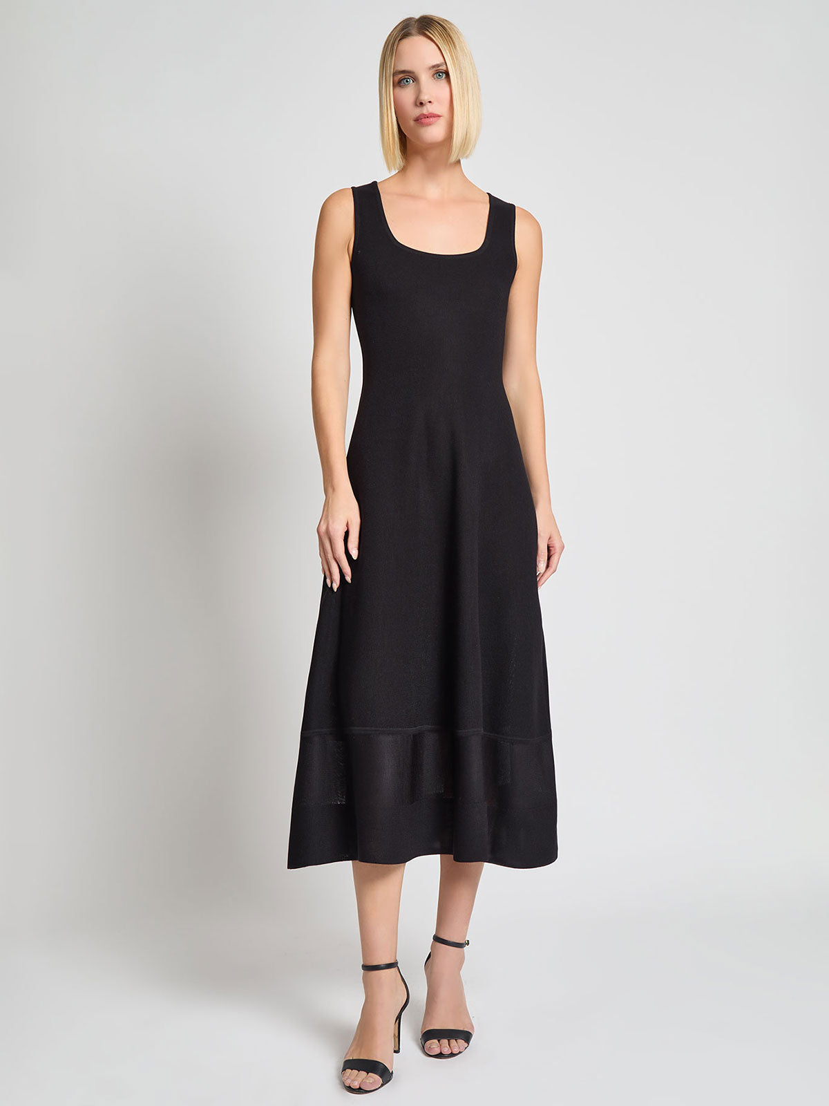 Fit-and-Flare Sheer Hem Knit Midi Dress