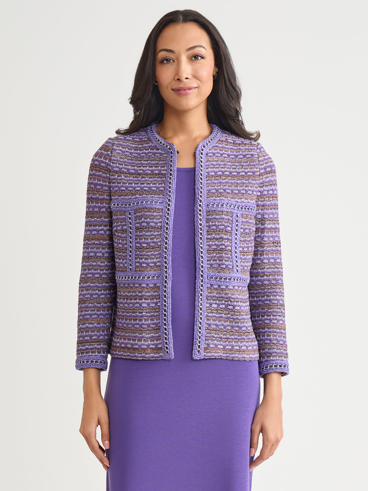 Heritage Chain Trim Tweed Knit Jacket- True Fit