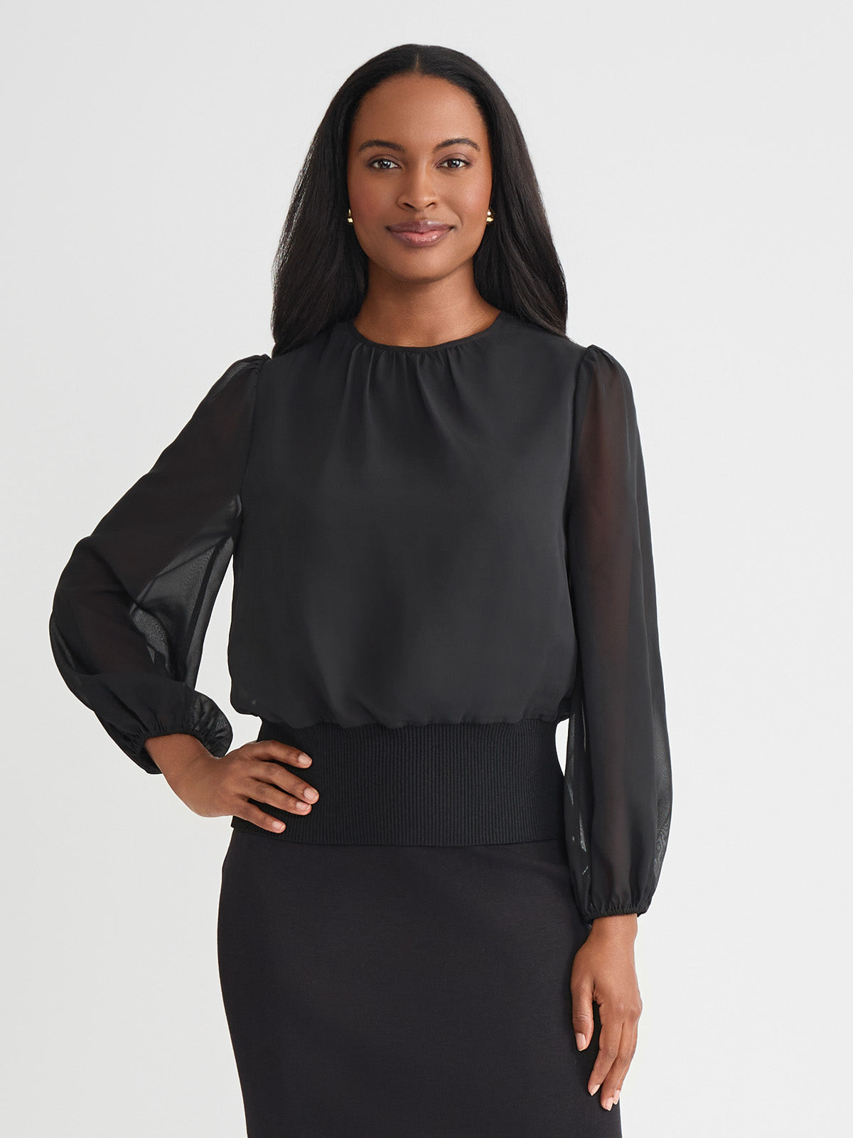 Chiffon Sheer Sleeve Top - True Fit